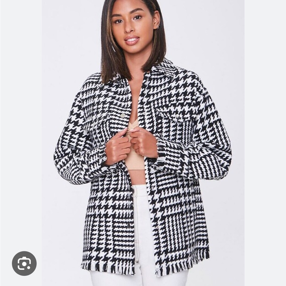 Forever 21 | Jackets & Coats | Tweed Houndstooth Jacket Black White ...